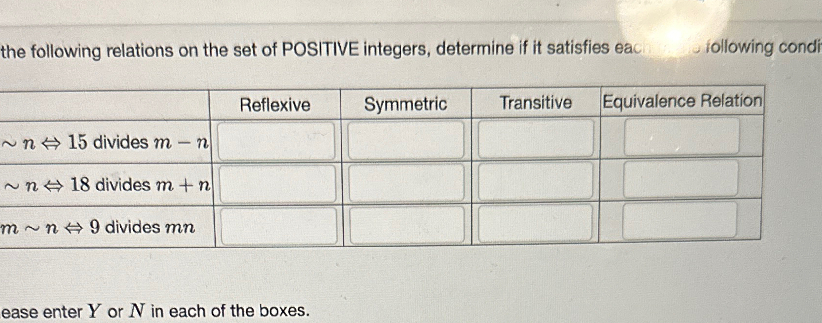 Solved the following relations on the set of POSITIVE | Chegg.com