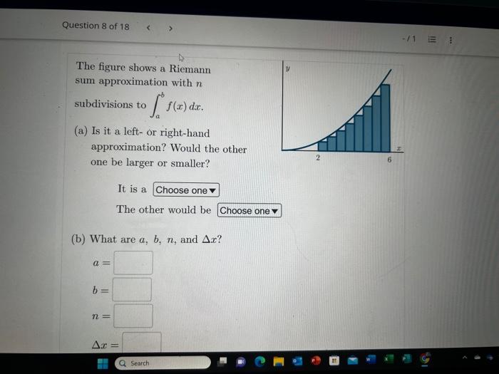 Solved The figure shows a Riemann sum approximation with n | Chegg.com