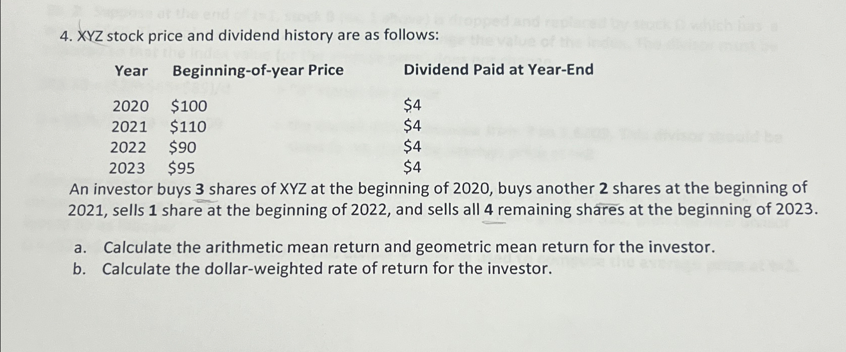 XYZ stock price and dividend history are as | Chegg.com