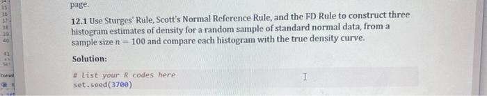 Solved 12.1 Use Sturges' Rule, Scott's Normal Reference | Chegg.com
