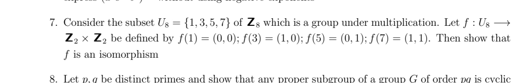 Solved Consider the subset U8={1,3,5,7} ﻿of Z8 ﻿which is a | Chegg.com