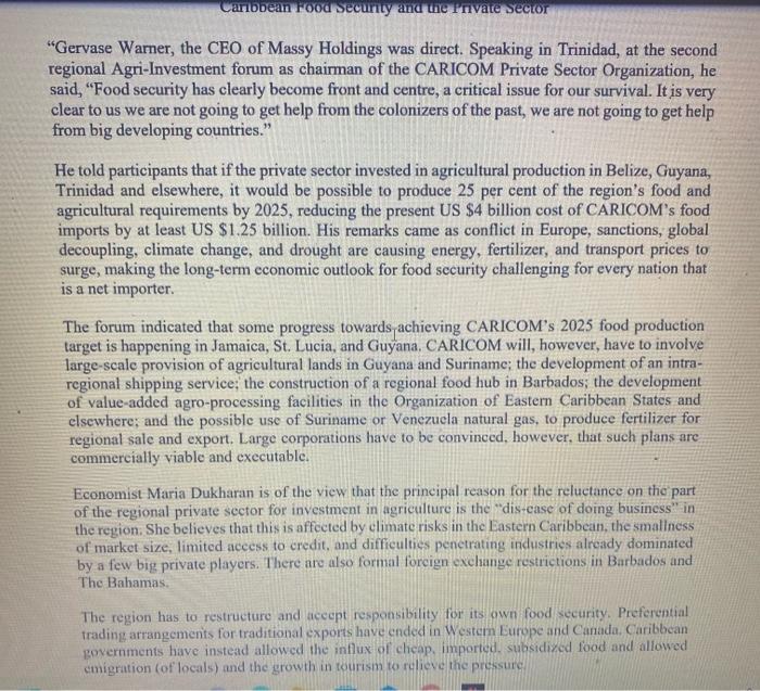 Solved "Gervase Warner, the CEO of Massy Holdings was | Chegg.com