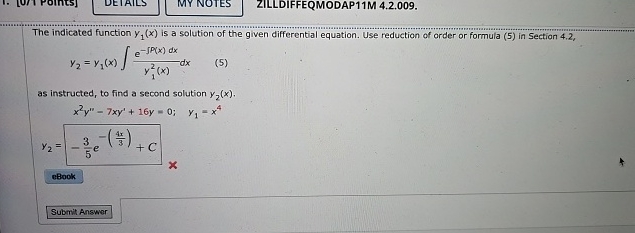 Solved The indicated function y1(x) ﻿is a solution of the | Chegg.com