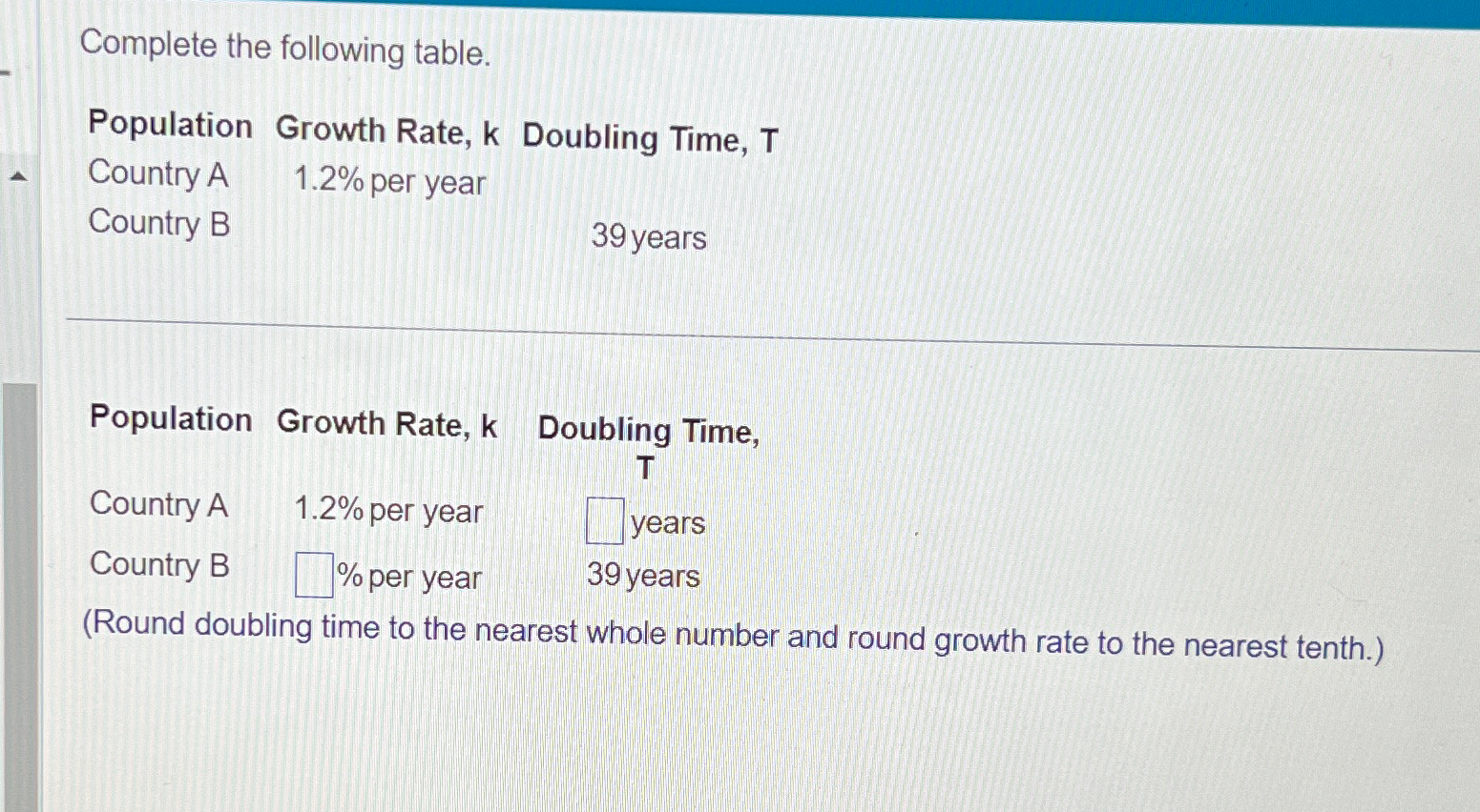 Solved Complete the following table.Population Growth Rate, | Chegg.com