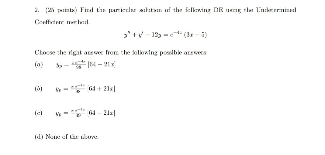 Solved (25 ﻿points) ﻿Find the particular solution of the | Chegg.com