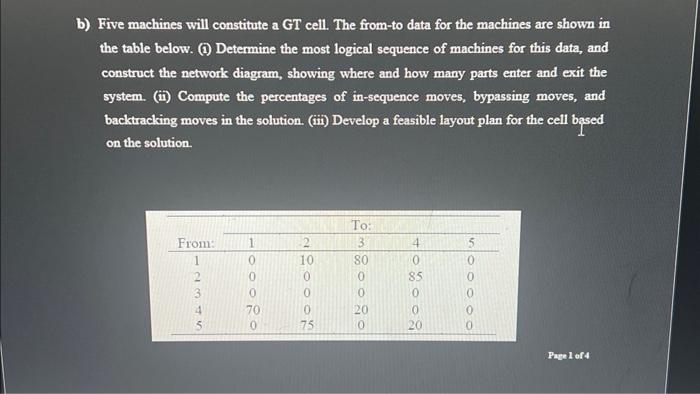 Solved b) Five machines will constitute a GT cell. The | Chegg.com