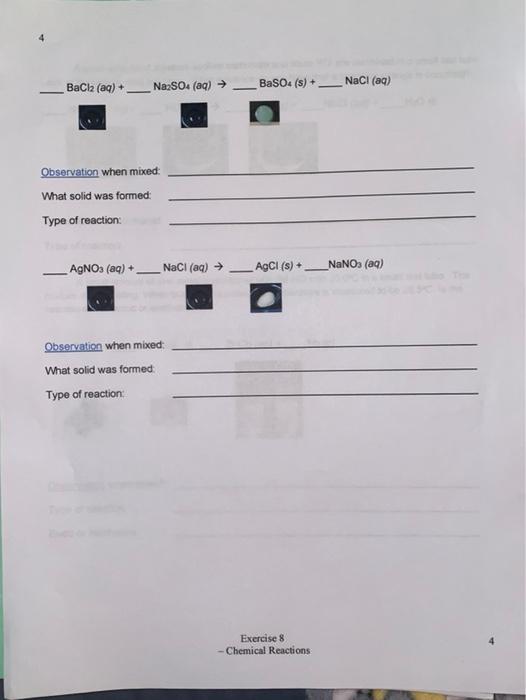 Solved BaCl2 (aq) + Na2SO4 (aq) → BaSO4(s) + NaCl (aq) | Chegg.com