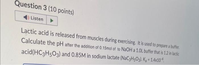 Solved Lactic acid is released from muscles during | Chegg.com