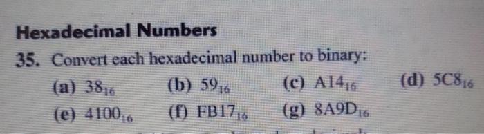 Solved Hexadecimal Numbers 35. Convert each hexadecimal | Chegg.com