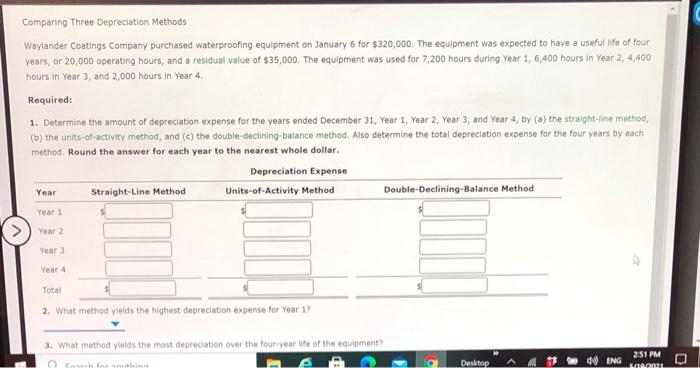 Solved Comparing Three Depreciation Methods Waylander | Chegg.com