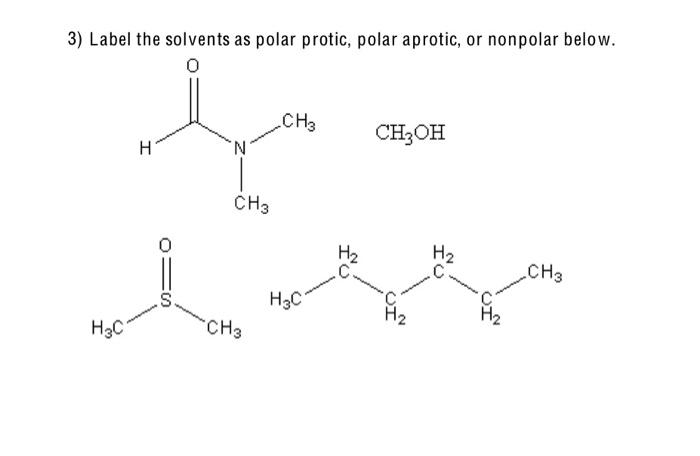 Solved 3) Label the solvents as polar protic, polar aprotic, | Chegg.com