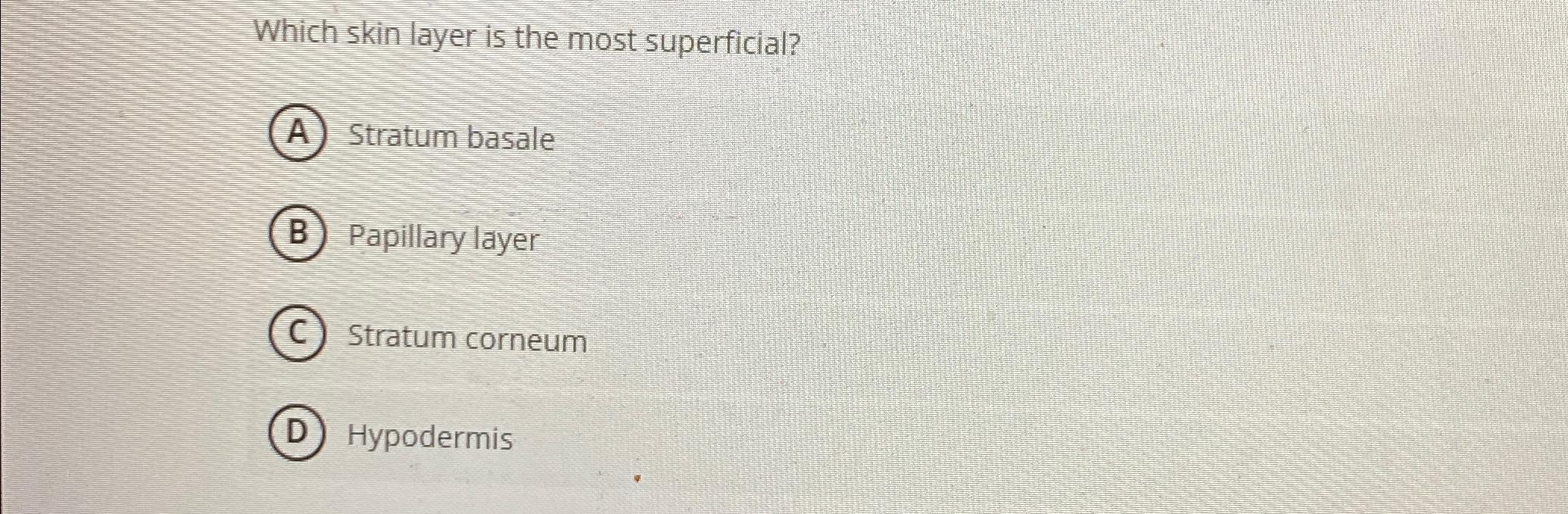 Solved Which skin layer is the most superficial?A) ﻿stratum | Chegg.com