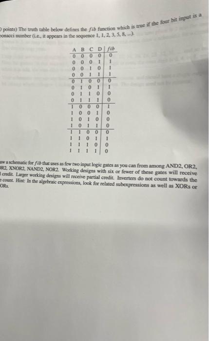 Opoints) The truth table below defines the fib | Chegg.com