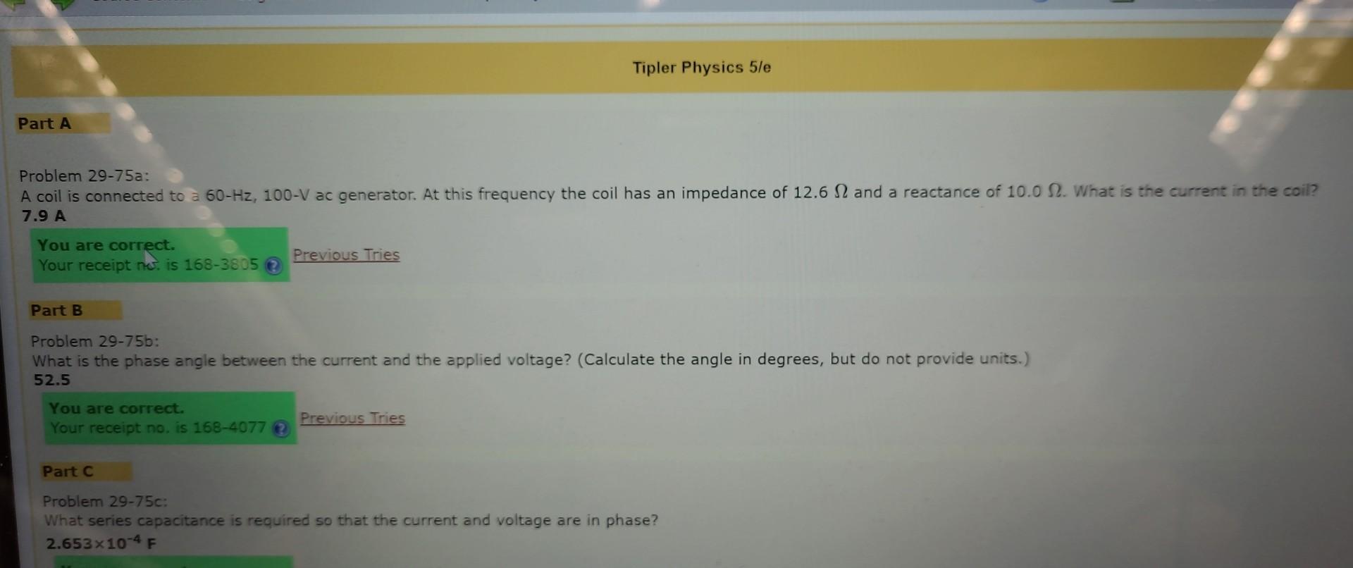 Solved Problem 29-75a: A coil is connected to a 60−Hz,100−V | Chegg.com