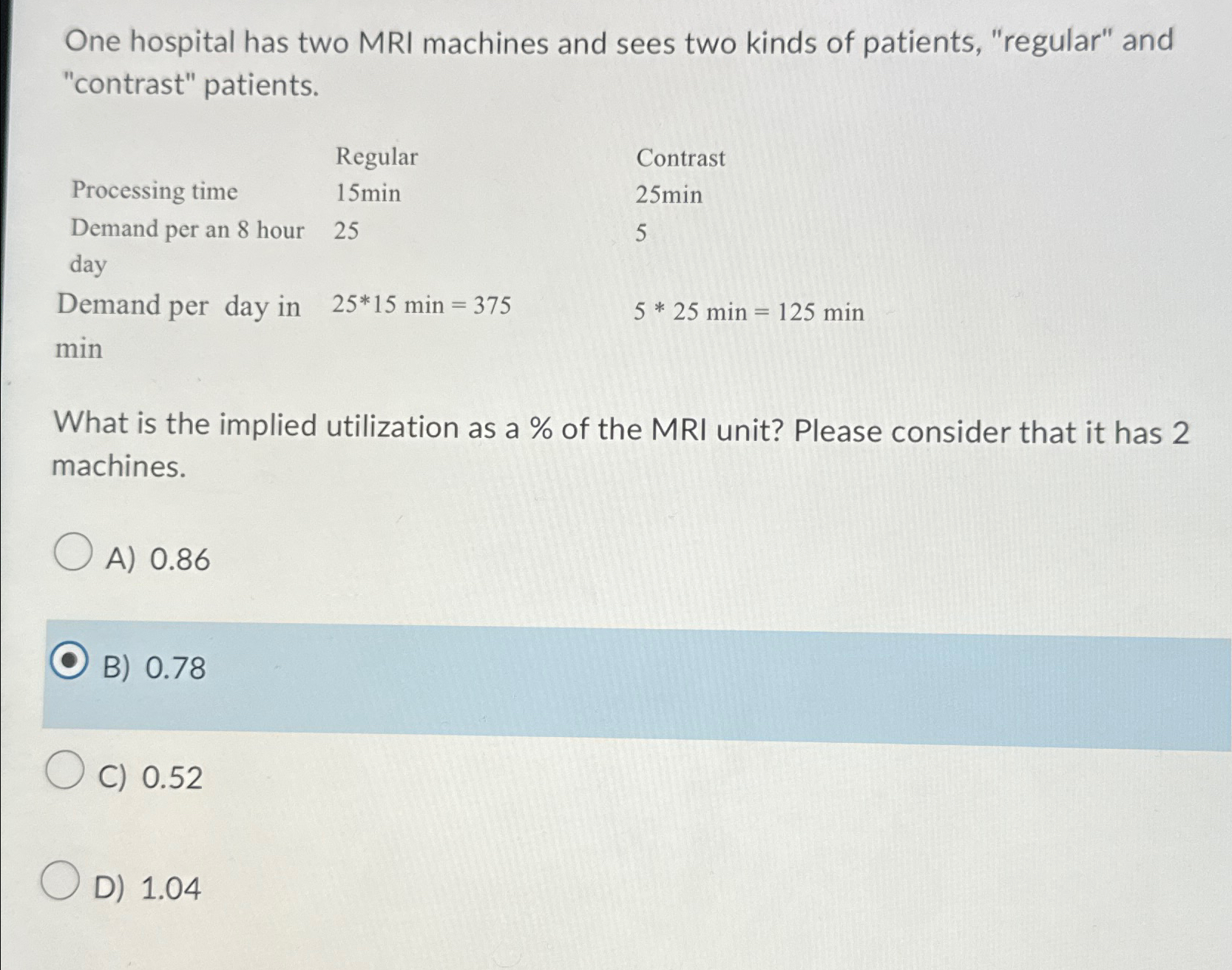 Solved One hospital has two MRI machines and sees two kinds | Chegg.com