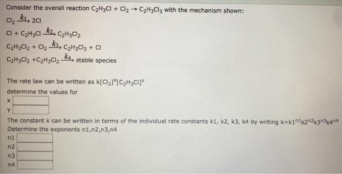 Solved Consider the overall reaction CzH3Cl + Cl2 → CH3Cly | Chegg.com