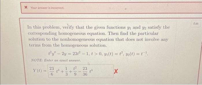 Solved In this problem, verify that the given functions y1 | Chegg.com