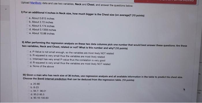 Upload ManBody data and use two variables, Neck and | Chegg.com