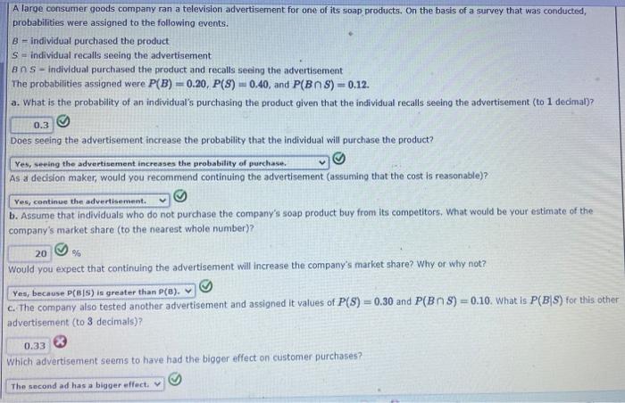 Solved A large consumer goods company ran a television | Chegg.com