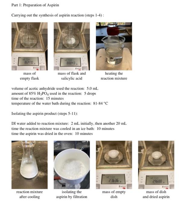Solved Part 1: Preparation of Aspirin Carrying out the | Chegg.com