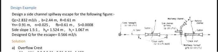 Solved COM Design Example Design a side channel spillway | Chegg.com