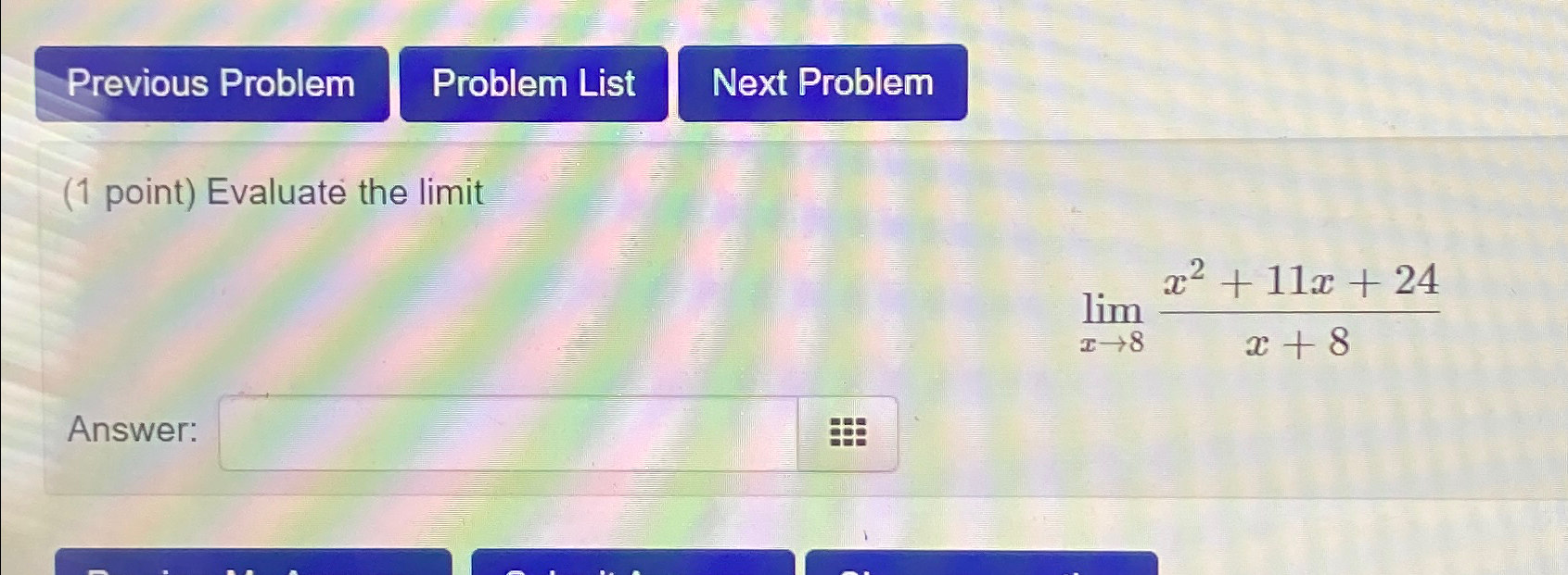 Solved (1 ﻿point) ﻿Evaluate the | Chegg.com