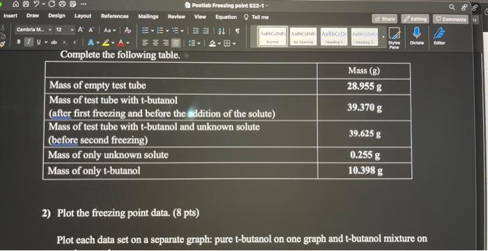 Solved 2) Plot the freezing point data. ( 8 pts) Plot each | Chegg.com