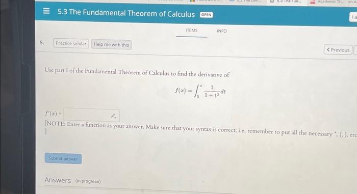 Solved = 5.3 The Fundamental Theorem of Calculus 5. Practice | Chegg.com