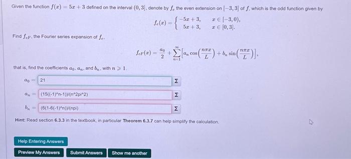 Solved Given the function f(x)=5x+3 defined on the interval | Chegg.com