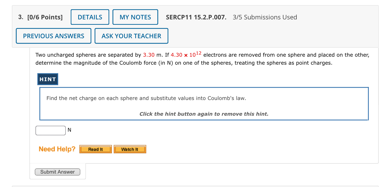 Solved [0/6 ﻿Points]SERCP11 15.2.P.007. 3/5 ﻿Submissions | Chegg.com