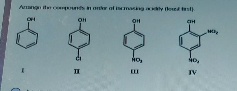 Solved Arrange the compounds in order of increasing acidity | Chegg.com
