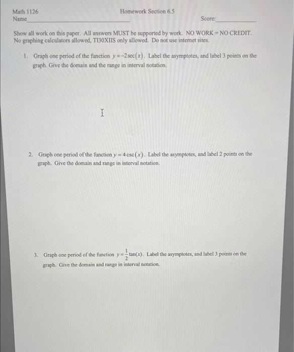 Solved Show all work on this paper. All answers MUST be | Chegg.com