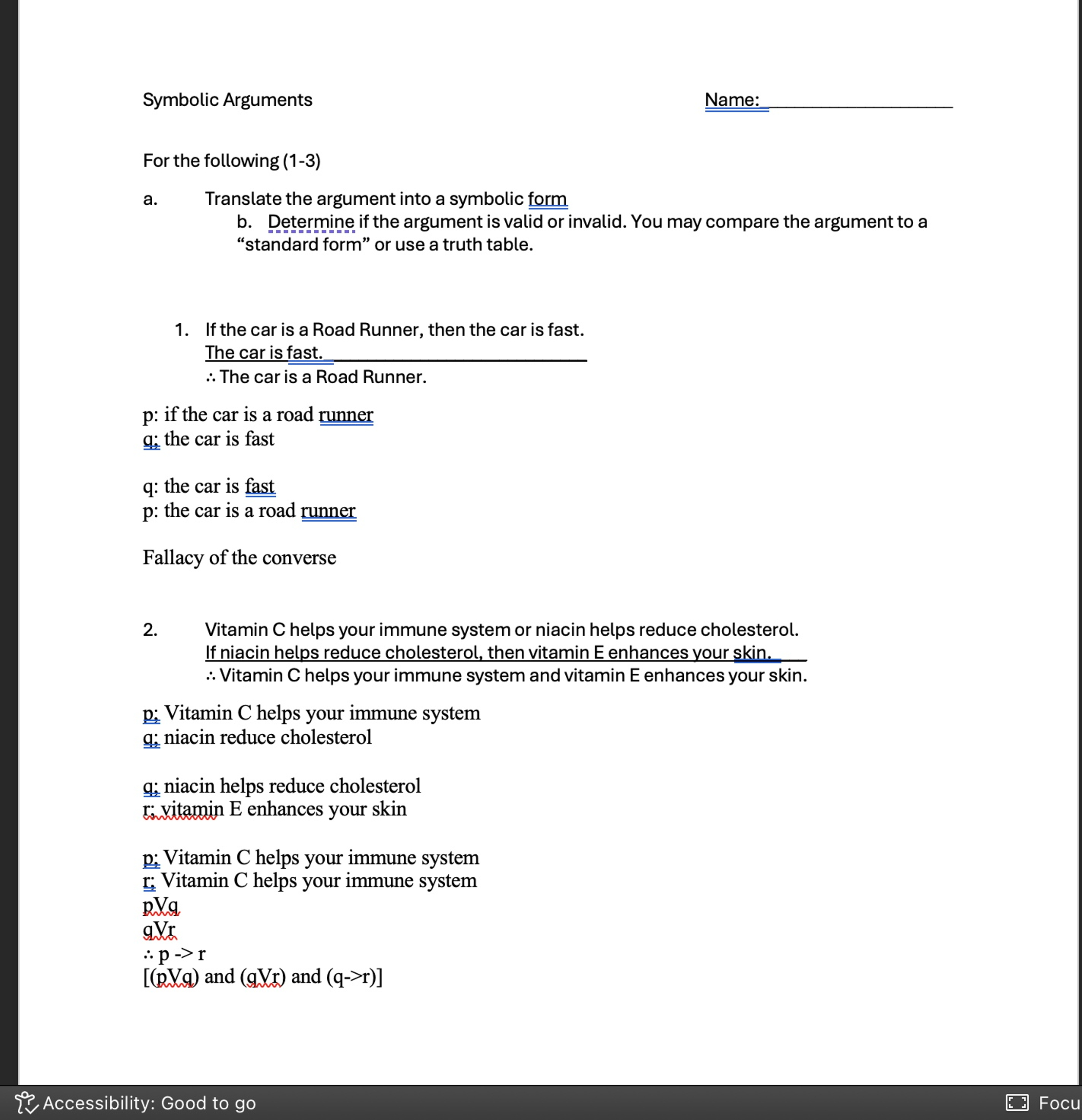 Solved For the following (1-3)a. ﻿Translate the argument | Chegg.com