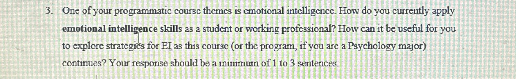 Solved One of your programmatic course themes is emotional | Chegg.com