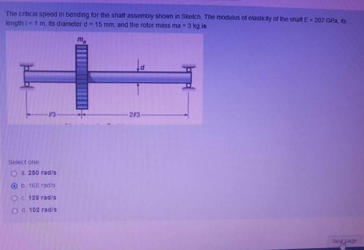Solved The critical speed in bending for the shaft assembly | Chegg.com