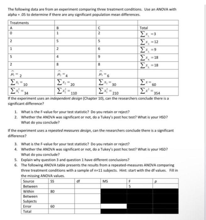Solved А 0 B 1 The following data are from an experiment | Chegg.com