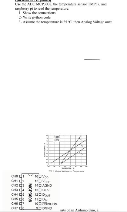 Use the ADC MCP3008, the temperature sensor TMP37, | Chegg.com
