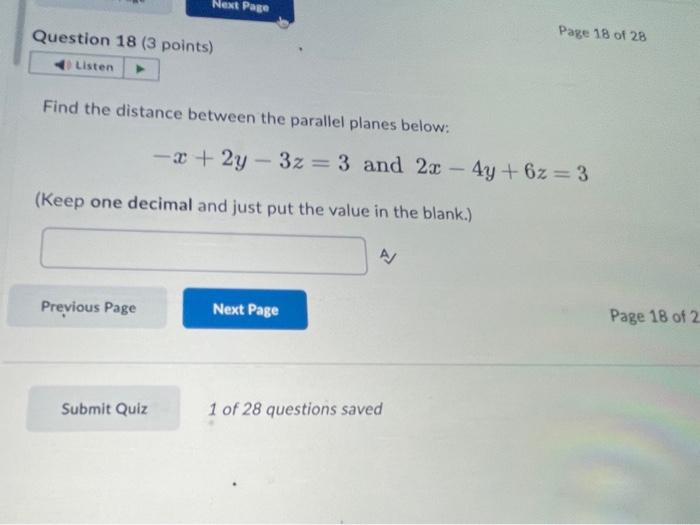 Solved Find the distance between the parallel planes below: | Chegg.com