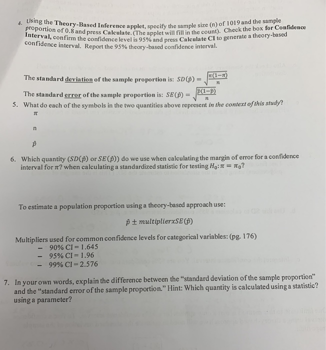 Solved 4. Using the Theory-Based Inference applet, specify | Chegg.com