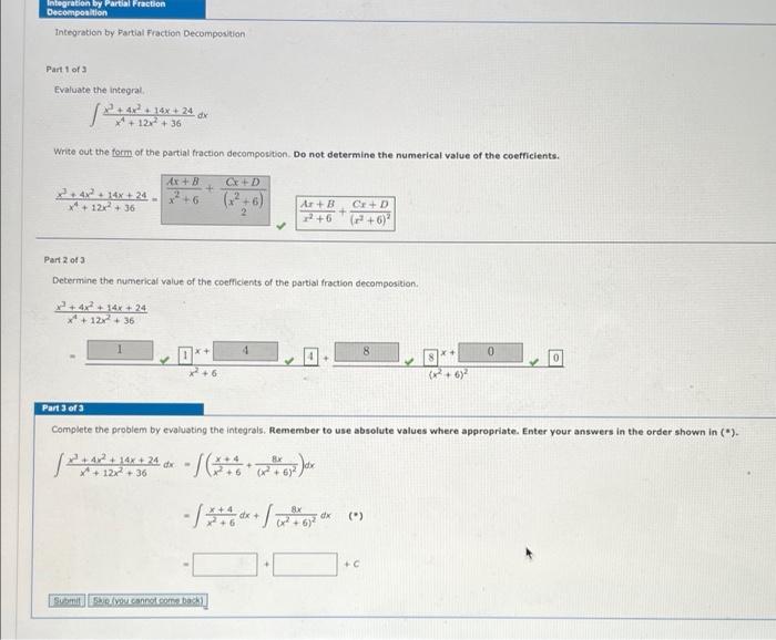 Solved Integration by Partial Fraction Decomposition | Chegg.com