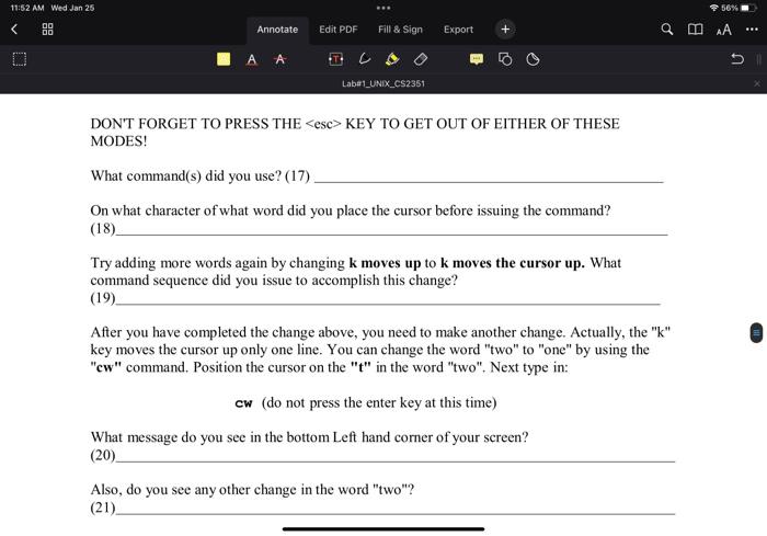 Solved few summary pages that contain the vim commands you | Chegg.com