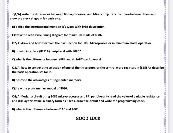 Solved Q1/A) write the differences between Microprocessors | Chegg.com