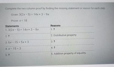 Solved Complete the two oolumn proof by finding the missing | Chegg.com