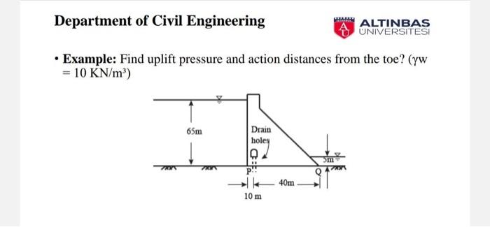 Solved - Example: Find uplift pressure and action distances | Chegg.com