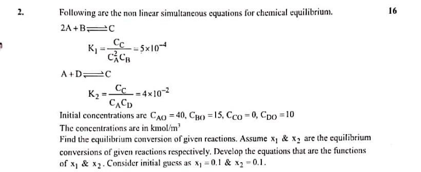 Solved Following are the non linear simultaneous equations | Chegg.com