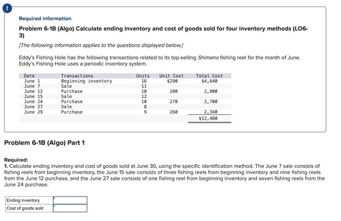Solved Required information Problem 6-1B (Algo) Calculate | Chegg.com
