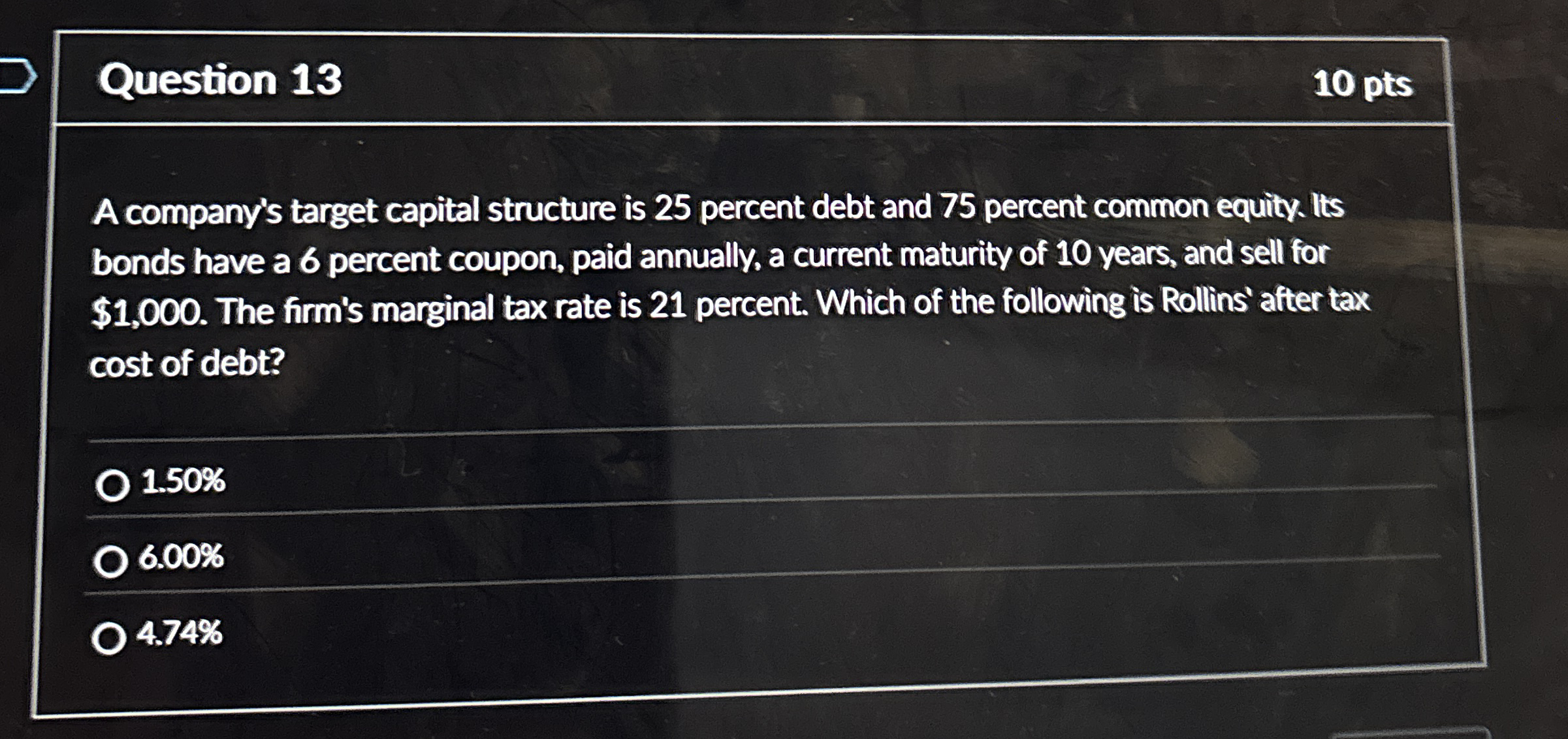 Solved Question 1310 ﻿ptsA company's target capital | Chegg.com
