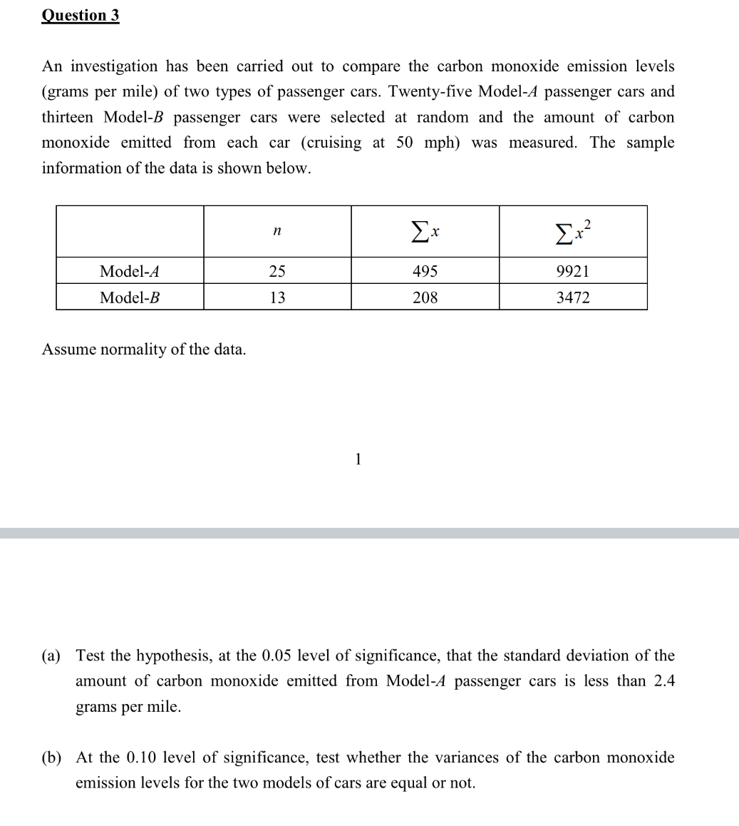 Solved Question 3An investigation has been carried out to | Chegg.com