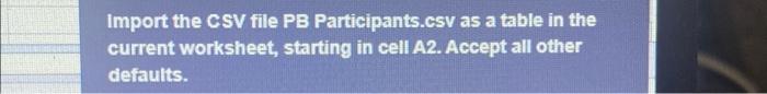 Import the CSV file PB Participants.csv as a table in | Chegg.com