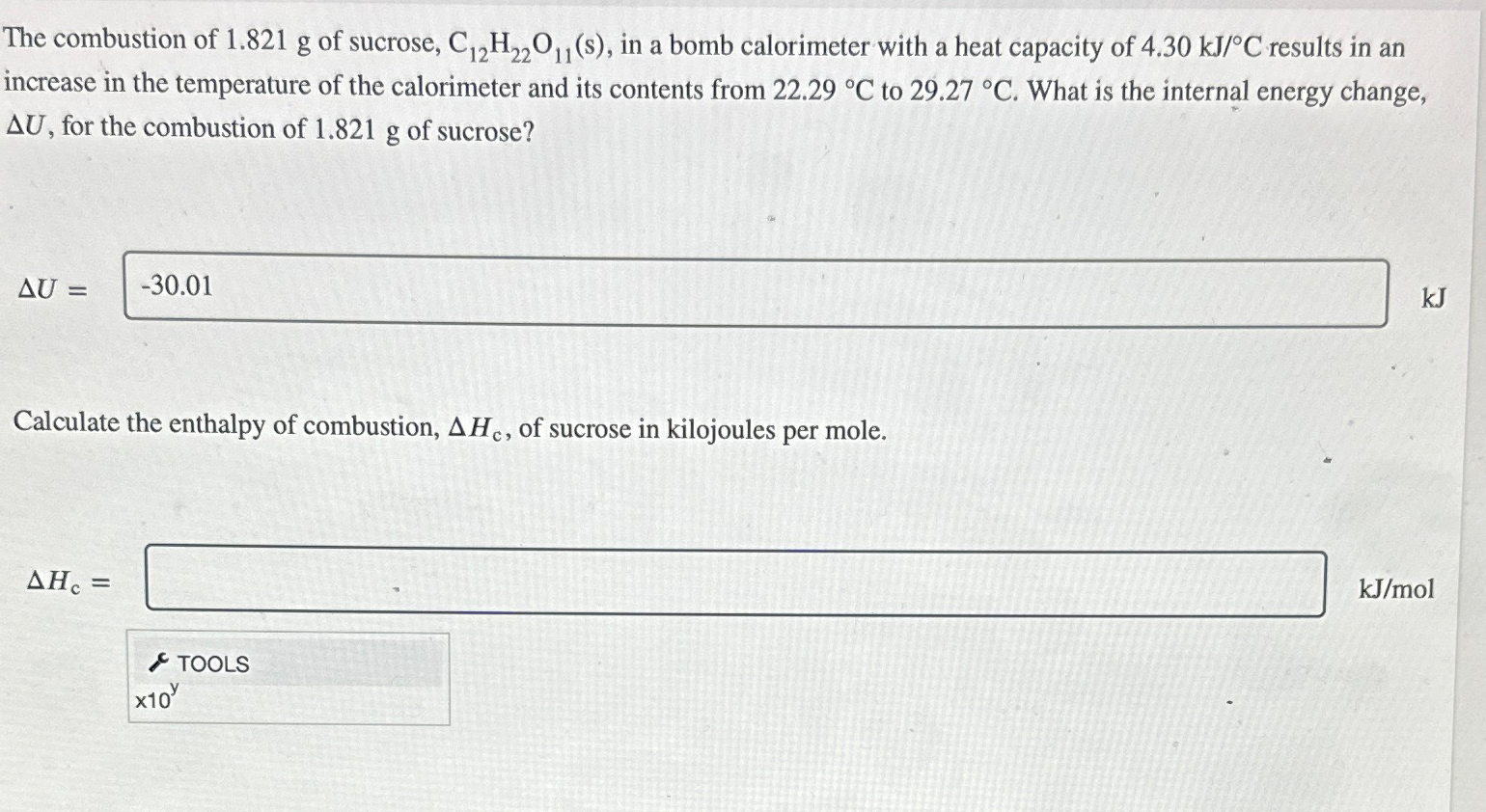 Solved The combustion of 1.821g ﻿of sucrose, C12H22O11(s), | Chegg.com